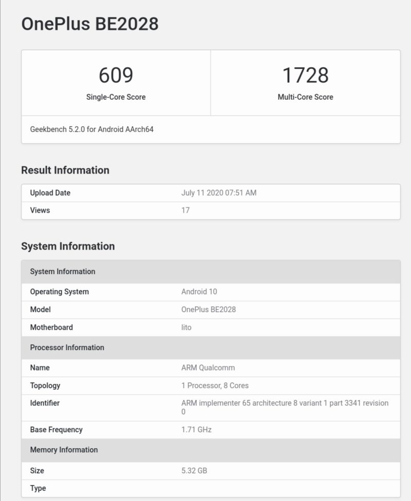 OnePlus BE2028 runs Geekbench, revealing its chipset and memory capacity