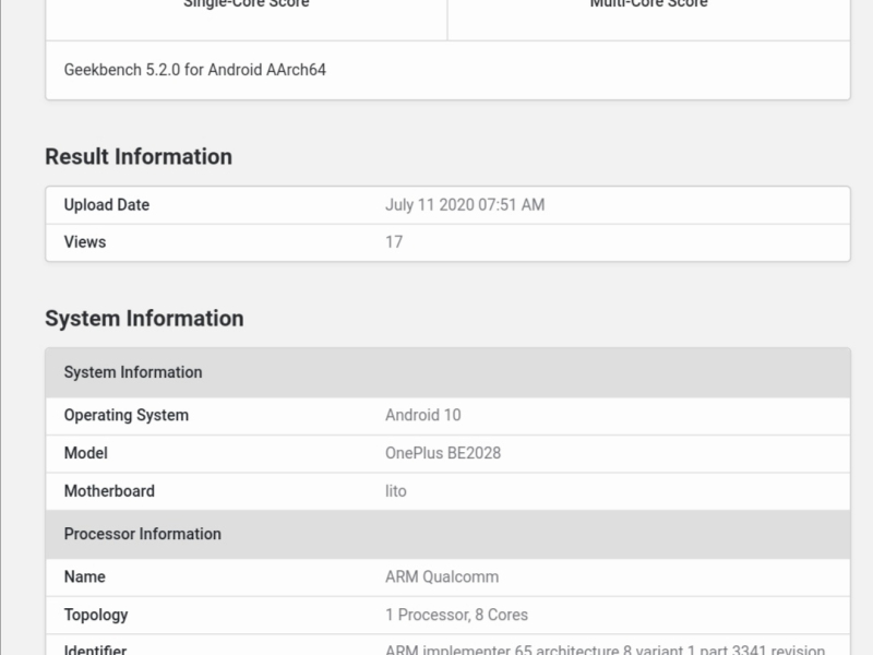 OnePlus BE2028 runs Geekbench, revealing its chipset and memory capacity