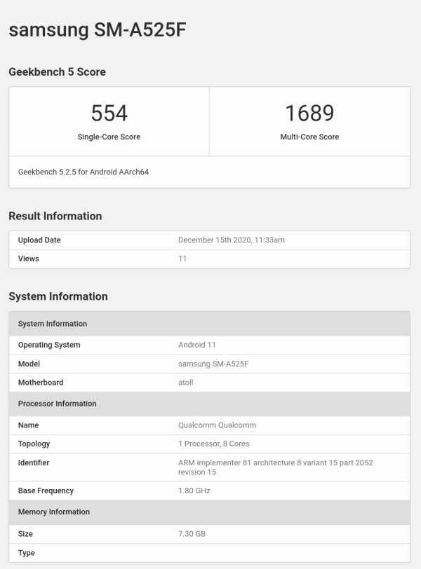 Samsung Galaxy A52 4G runs Geekbench, revealing its chipset and memory ...