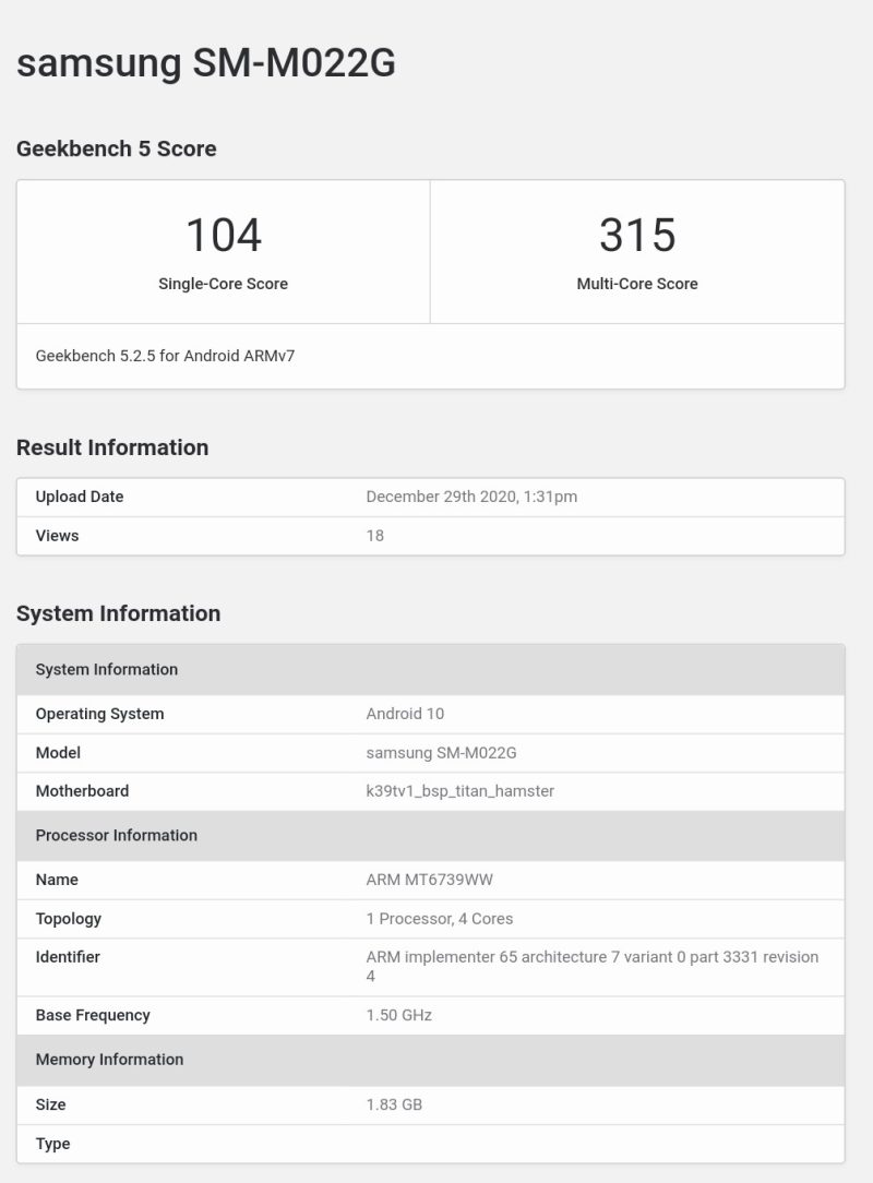 Samsung Galaxy M02 Core runs Geekbench, revealing its chipset