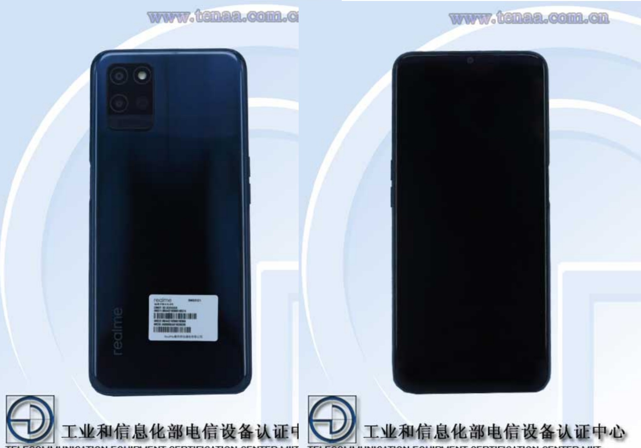 Realme V13 with renders and specifications listed on TENAA