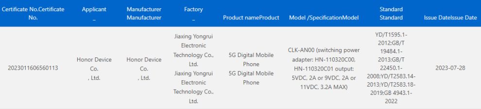 Honor X50 GT listed on 3C certification with 35W charger